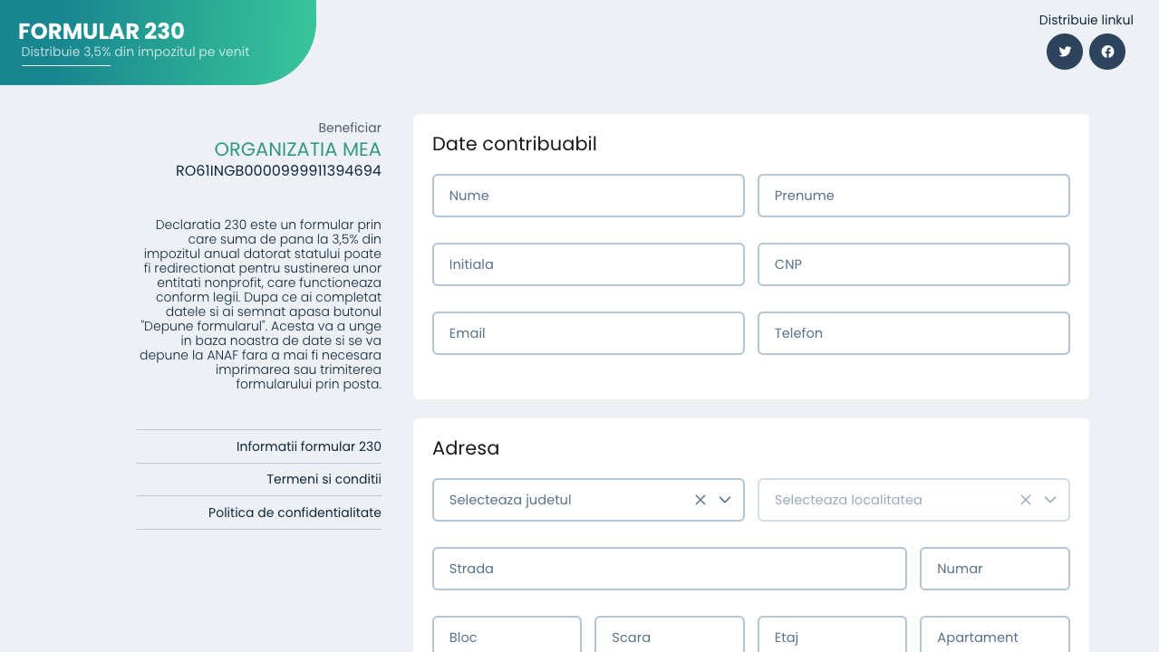 Formular.is | Colectare si gestionare pentru declaratia 230